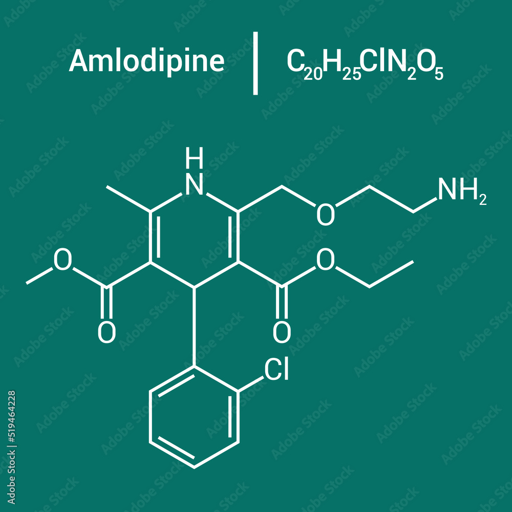 chemical structure of Amlodipine (C20H25ClN2O5) Stock Vector | Adobe Stock