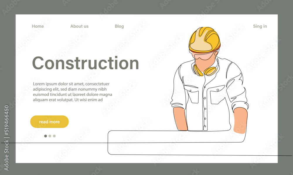 Vector landing page of architecture works with protective face masks ...