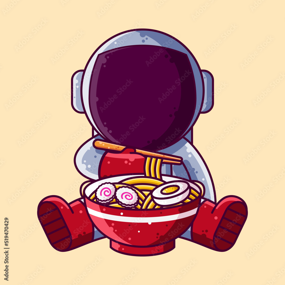 Cute Astronaut Eating Ramen Cartoon Vector Illustration. Cartoon Style ...