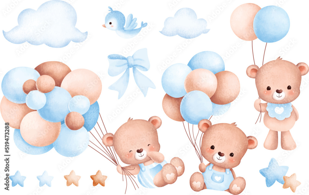 Watercolor Illustration set of baby bear and balloons Stock Vector ... Watercolor Illustration set of baby bear and balloons Stock Vector ...