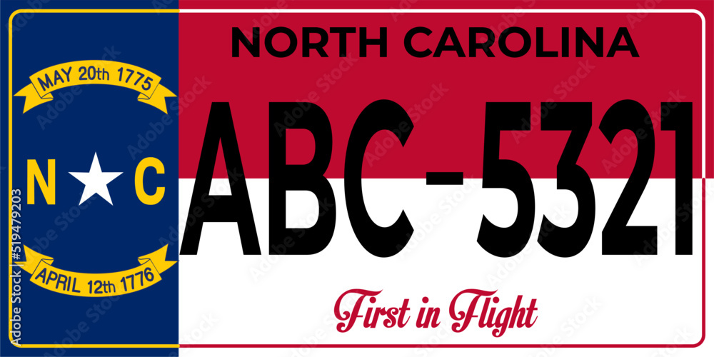 Vecteur Stock Vehicle license plates marking in North Carolina in ...