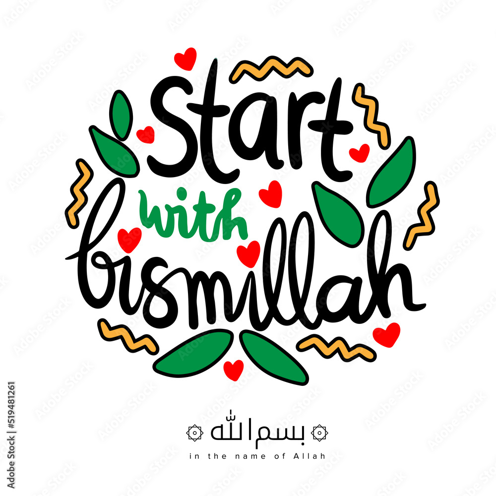 Start with bismillah vector illustration. Islamic poster. Alphabet ...