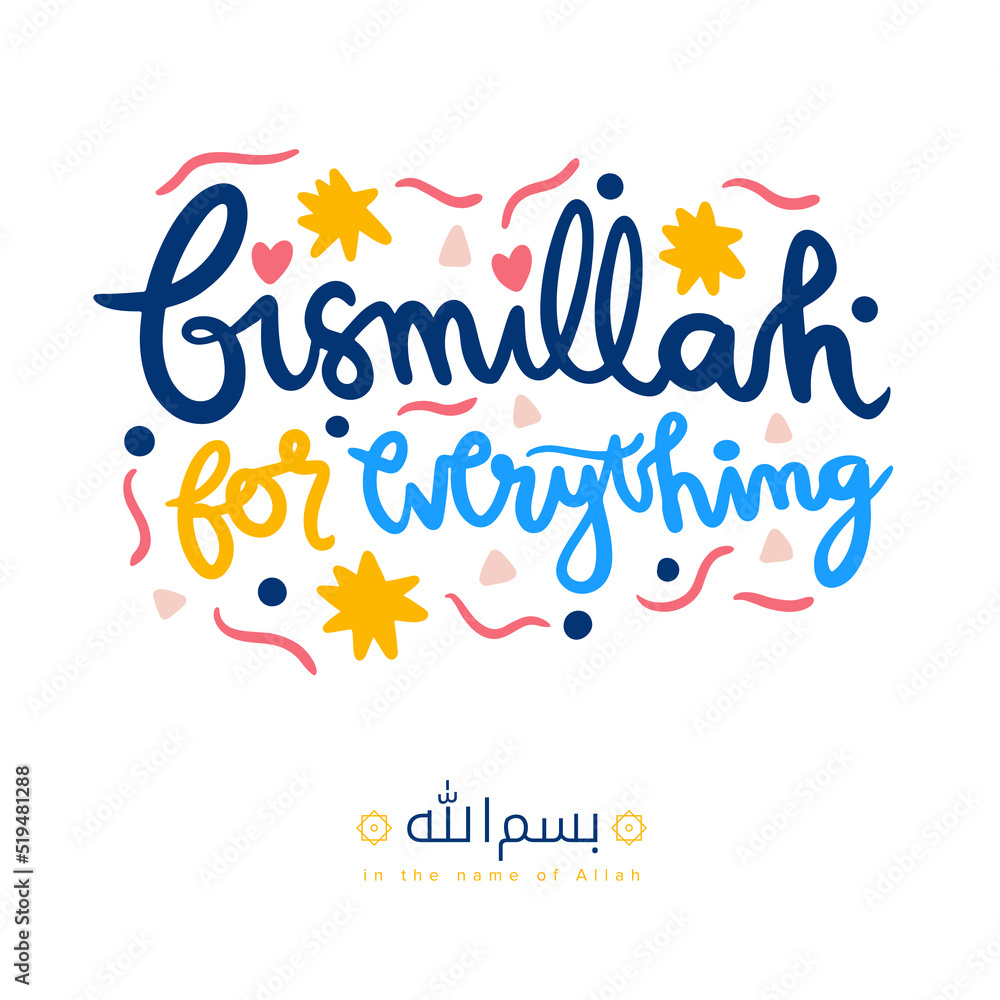 Bismillah for everything. Islamic poster. Alphabet lettering vector ...