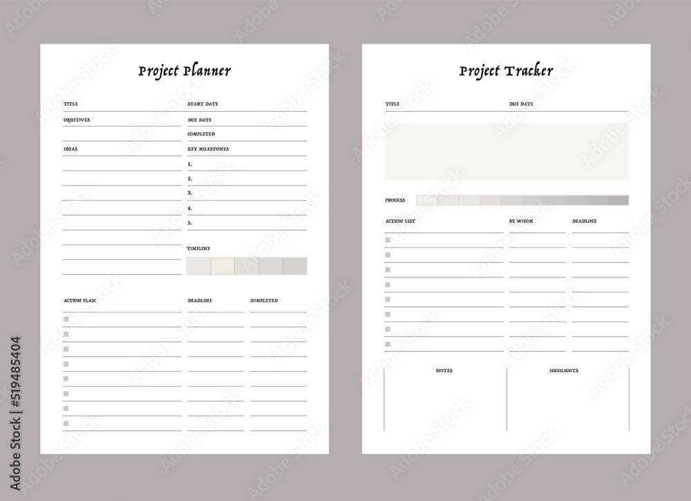 2 Set of project tracker planner template. Simple printable to do list ...