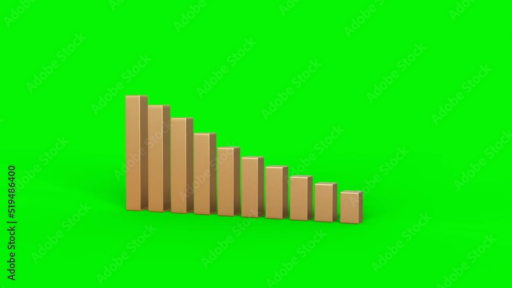 3d golden stock market rise visualization bar chart animation on green ...