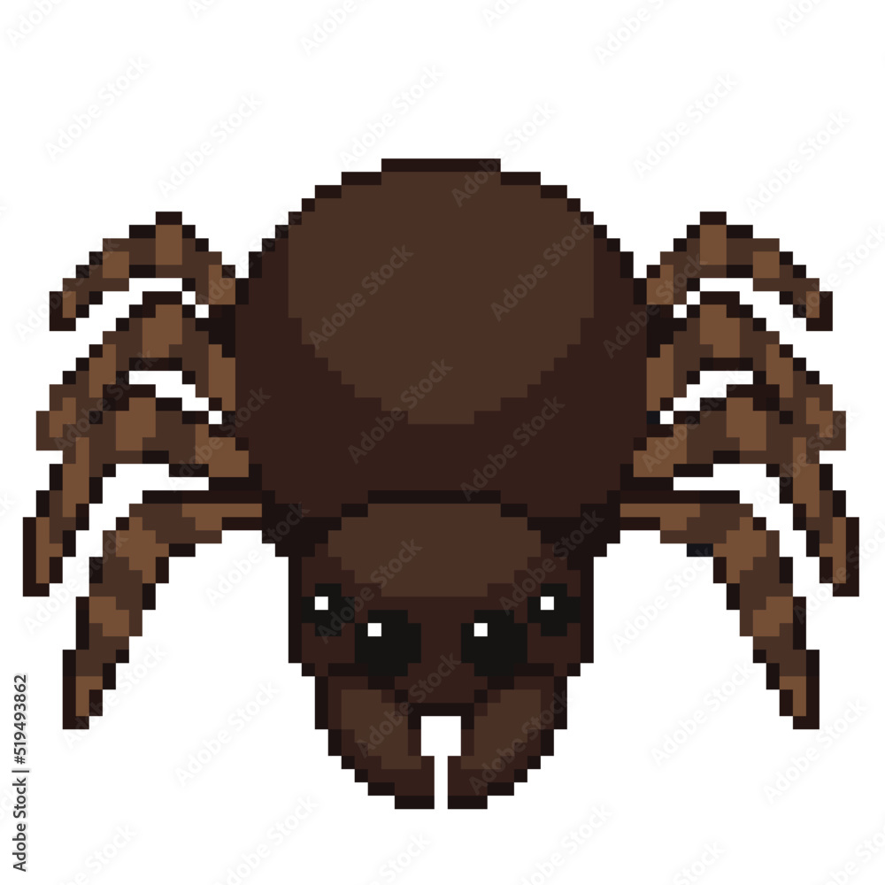 An 8-bit retro-styled pixel-art illustration of a cartoon tarantula ...