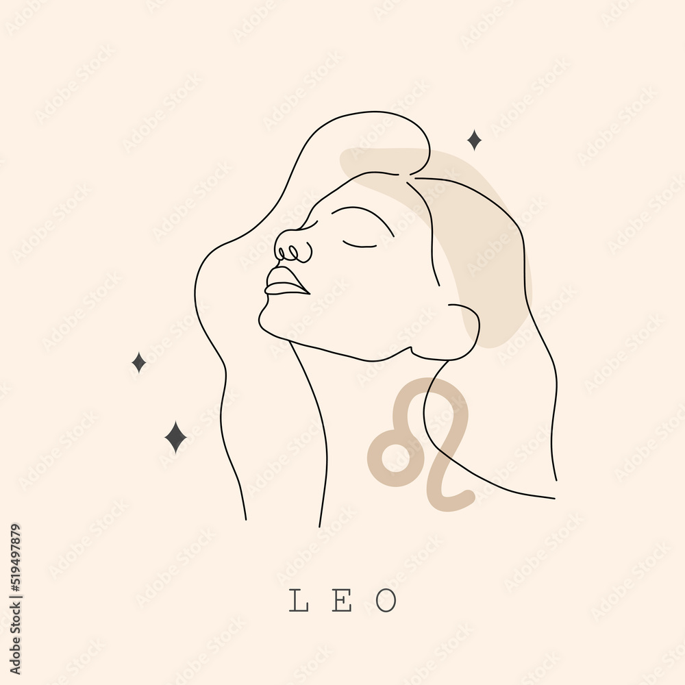 Leo zodiac sign. One line drawing. Astrological icon with abstract ...