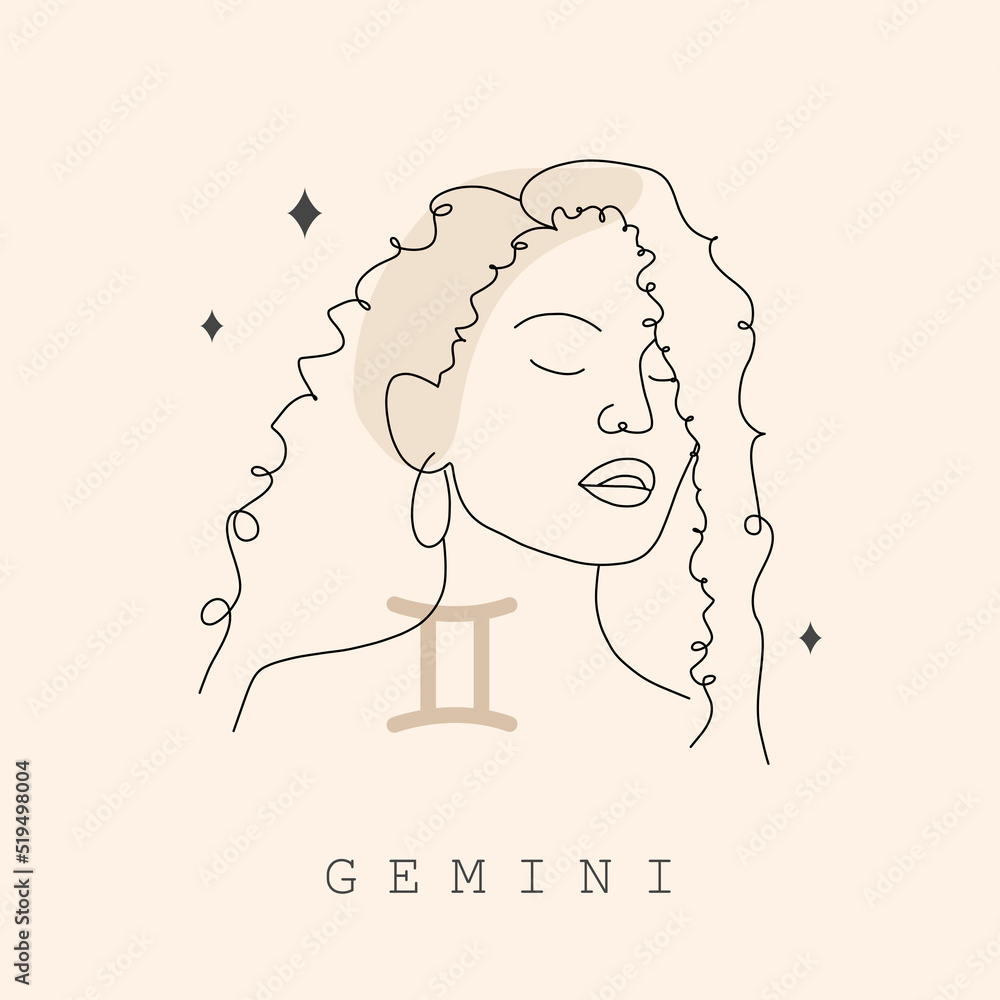 Gemini zodiac sign. One line drawing. Astrological icon with abstract ...