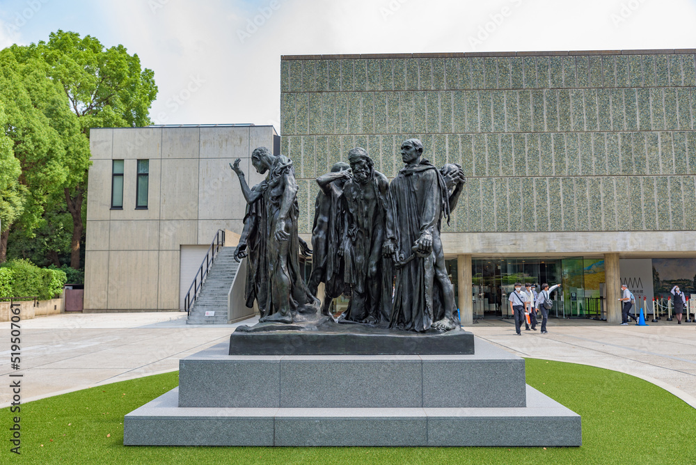 TOKYO, JAPAN - JUL 21, 2022: Burghers of Calais by Auguste Rodin at the ...