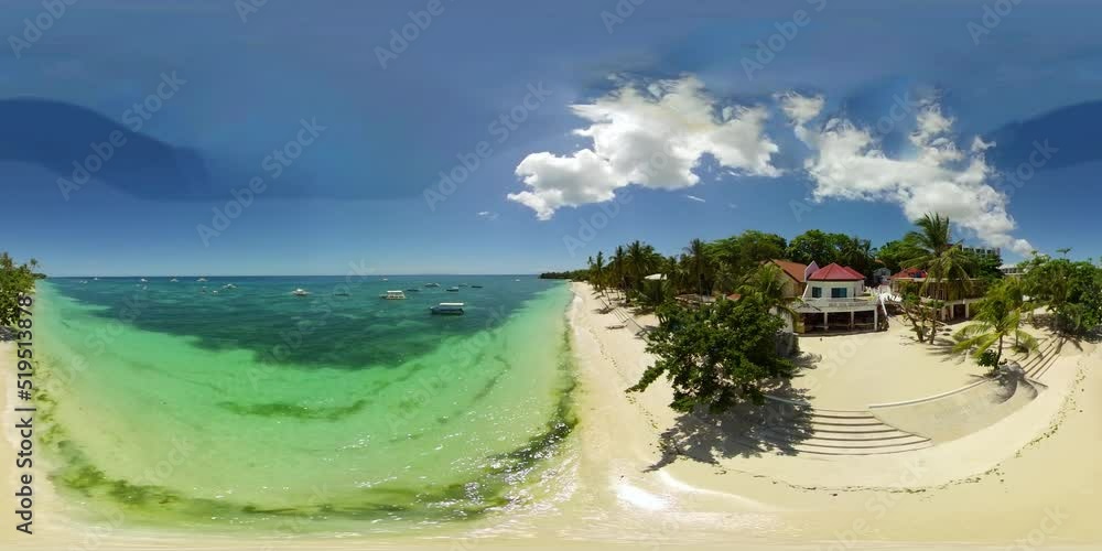 Beautiful tropical beach with white sand, palm trees, turquoise ocean ...