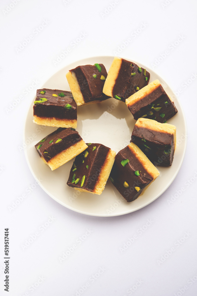Choco Vanilla Pateesa or chocolate mawa barfi or or two layered burfi ...