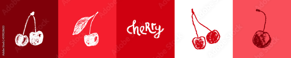 Cherry drawing isolated. Hand drawn fruit sketch. Stencil style icon of ...