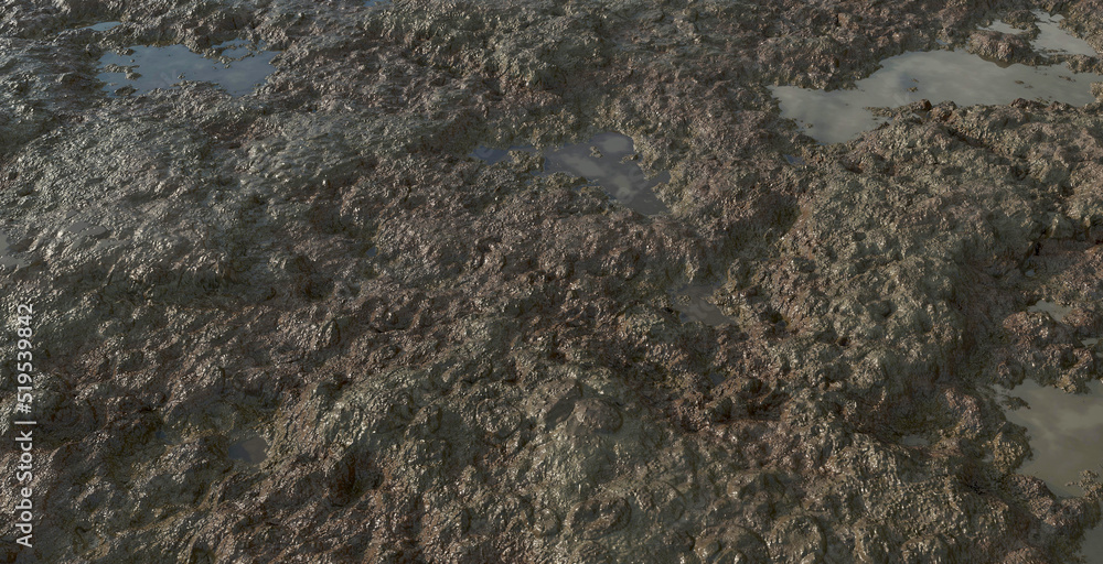 3D Realistic dirt wet puddles mud ground rendered texture background ...