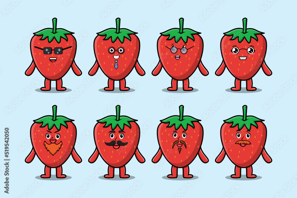 Set kawaii strawberry cartoon character with different expressions of ...
