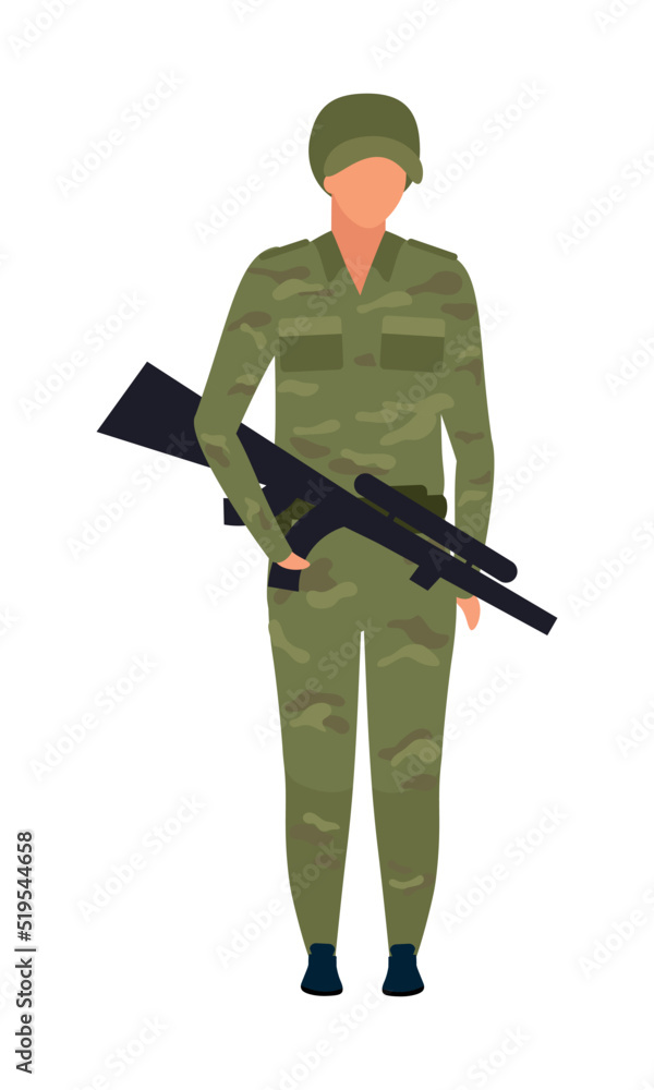 Soldier with rifle semi flat color vector character. Armed forces ...