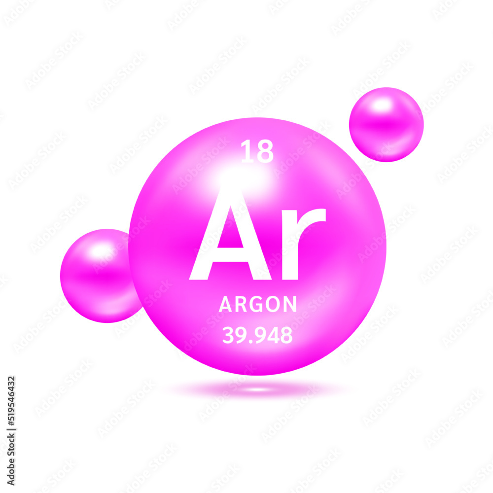 Argon molecule models pink and chemical formulas scientific element ...
