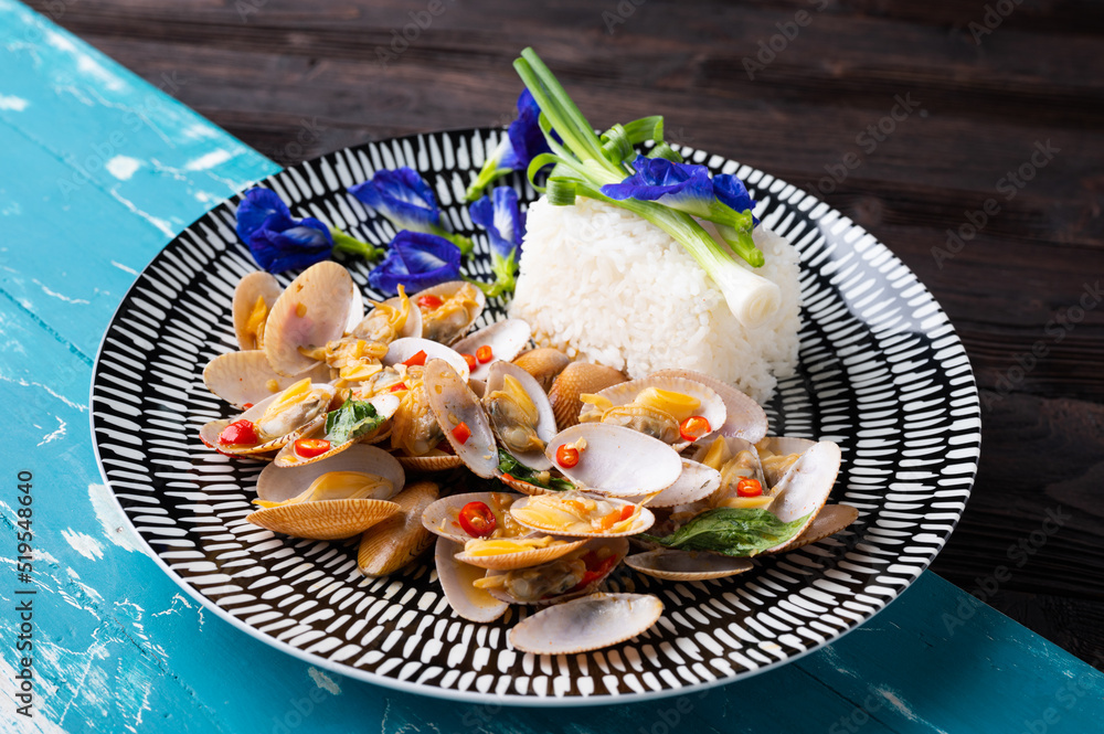Stir fried Spicy Clam (Surf clam, Short necked clam, Carpet clam, Venus ...