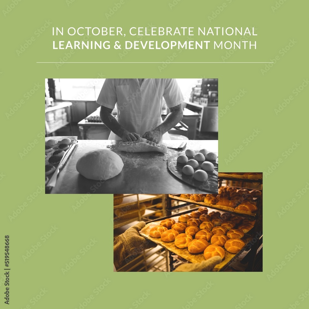 Image of learning and development month over green background with ...