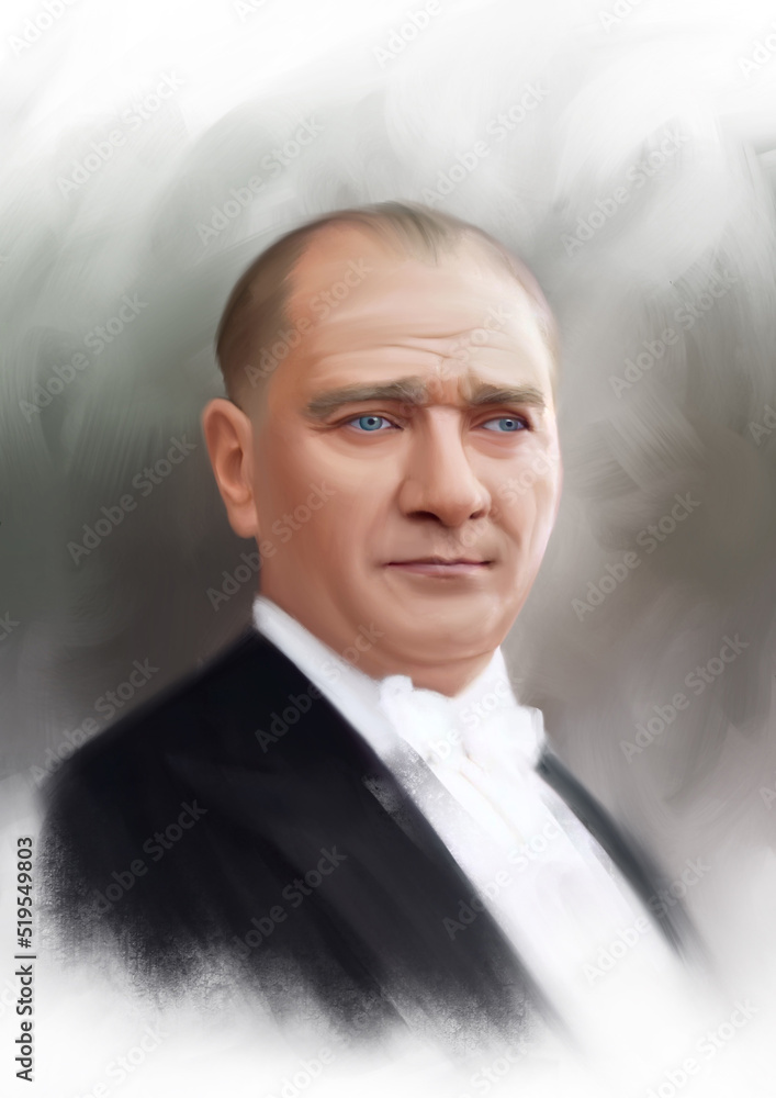 Portrait illustration of Mustafa Kemal Ataturk, founder of Turkish ...