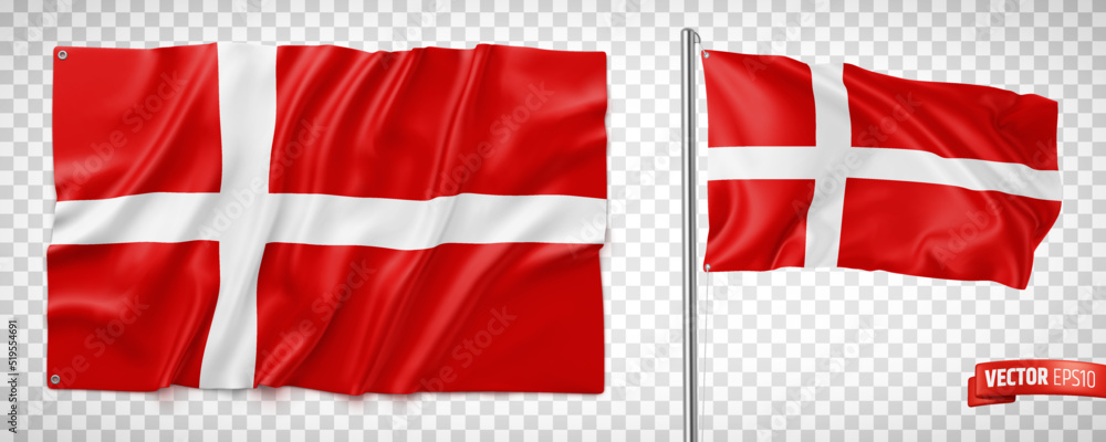 Vector realistic illustration of Danish flags on a transparent ...