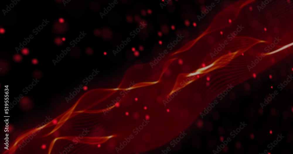 Image of red particles forming curved structure over undulating red ...