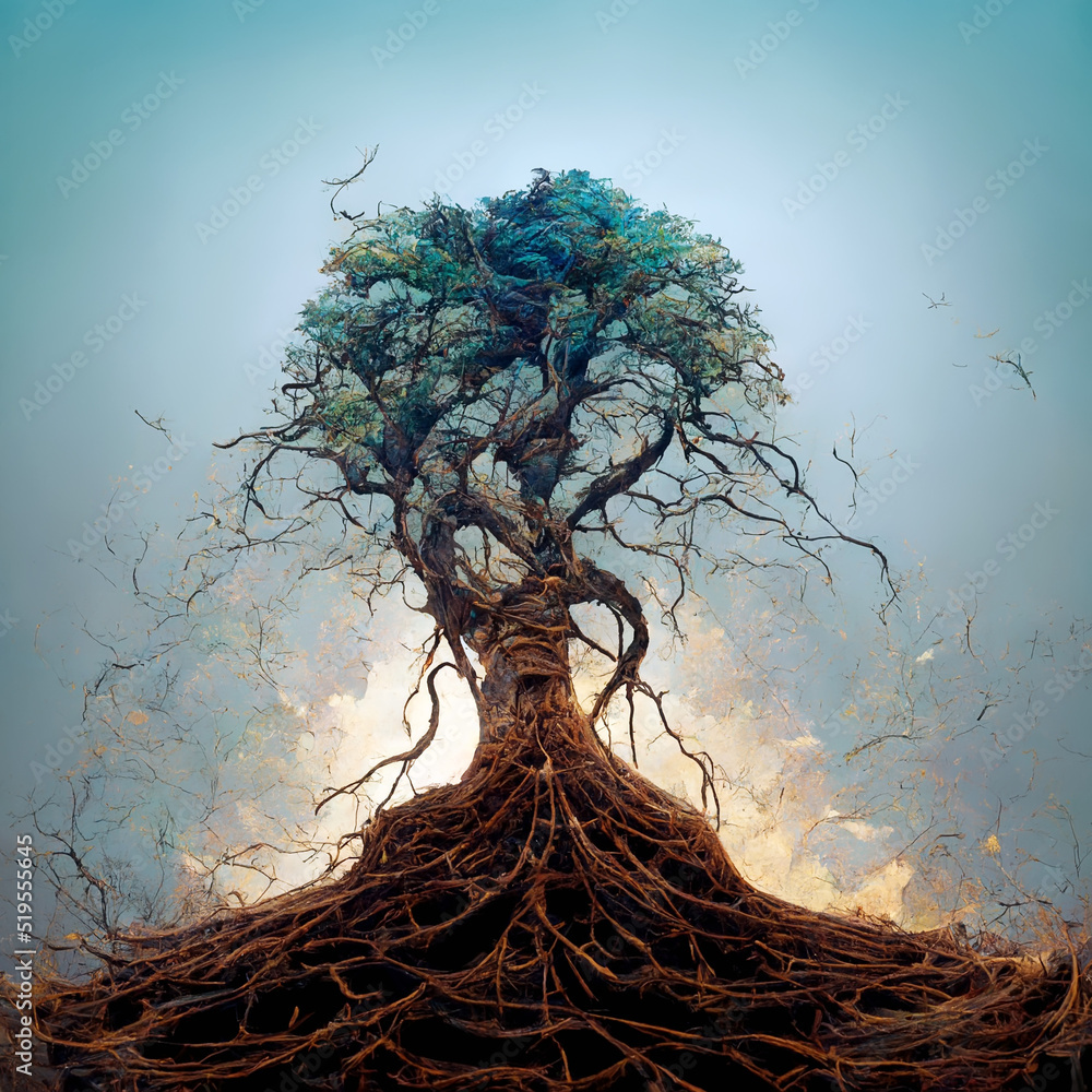 old magic tree with roots Stock Illustration | Adobe Stock