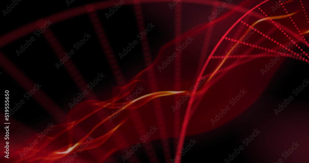 Image of red particles forming curved structure over undulating red ...