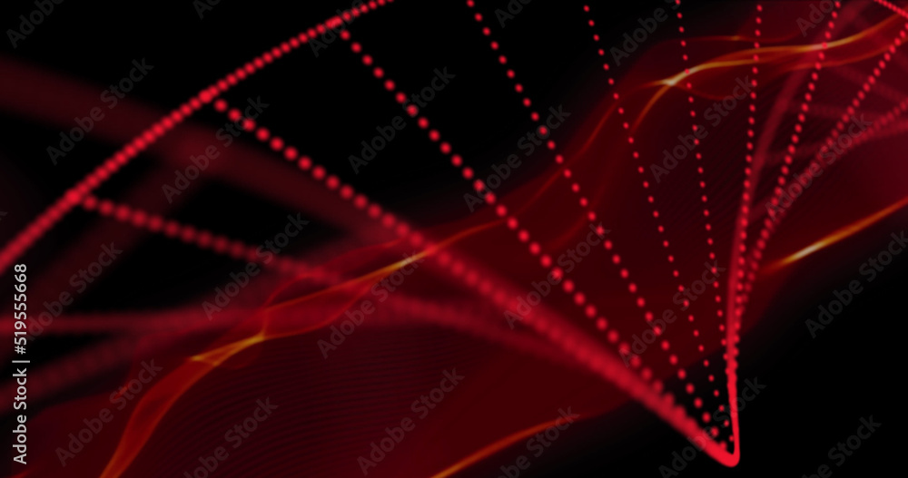 Image of red particles forming curved structure over undulating red ...