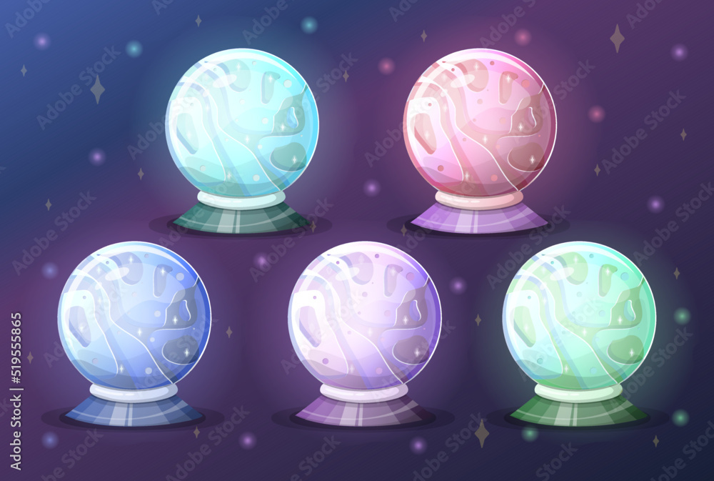 Vector magic fortune sphere glass ball set. Witchy Magic Crystal Ball ...