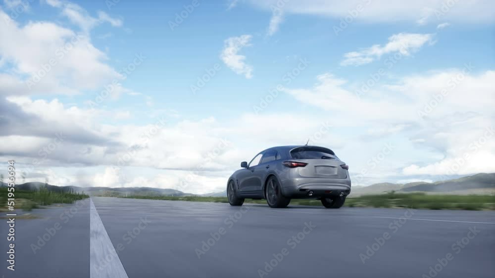 Luxury suv very fast driving on highway. Transport concept. Realistic ...