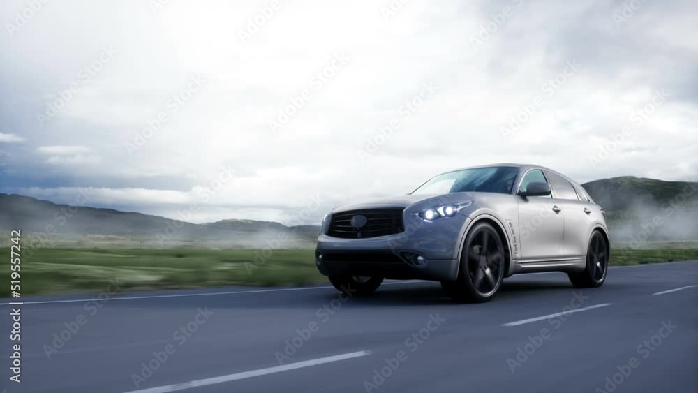 Luxury suv very fast driving on highway. Transport concept. Realistic ...