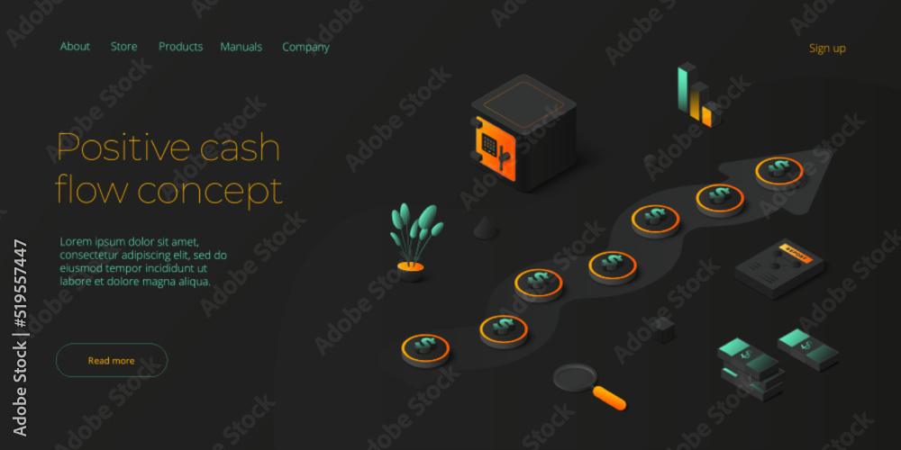 Cash flow or cashflow vector illustration in isometric design. Money ...
