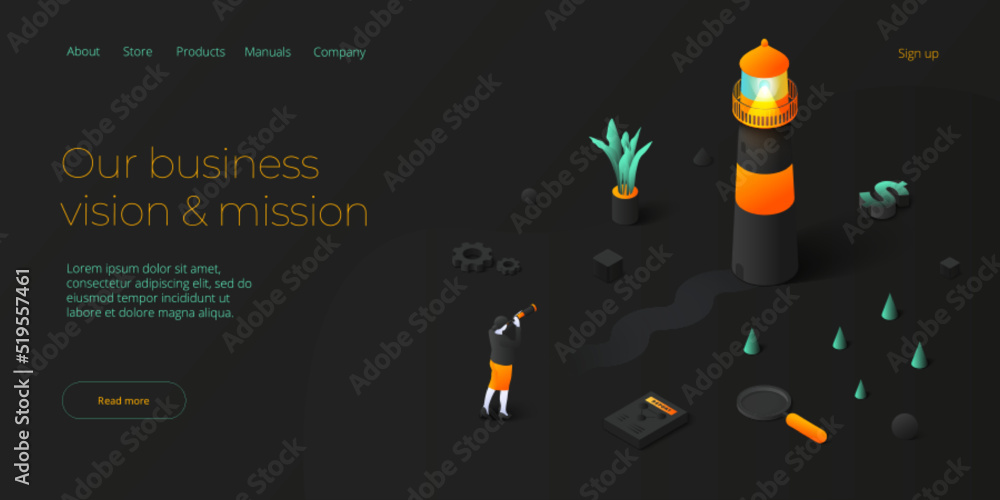 Business vision and mission vector illustration in isometric design ...