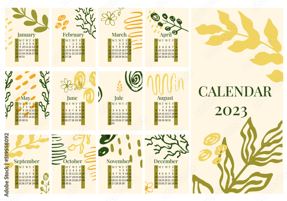 Abstract illustration with calendar 2023 with colors for concept design ...