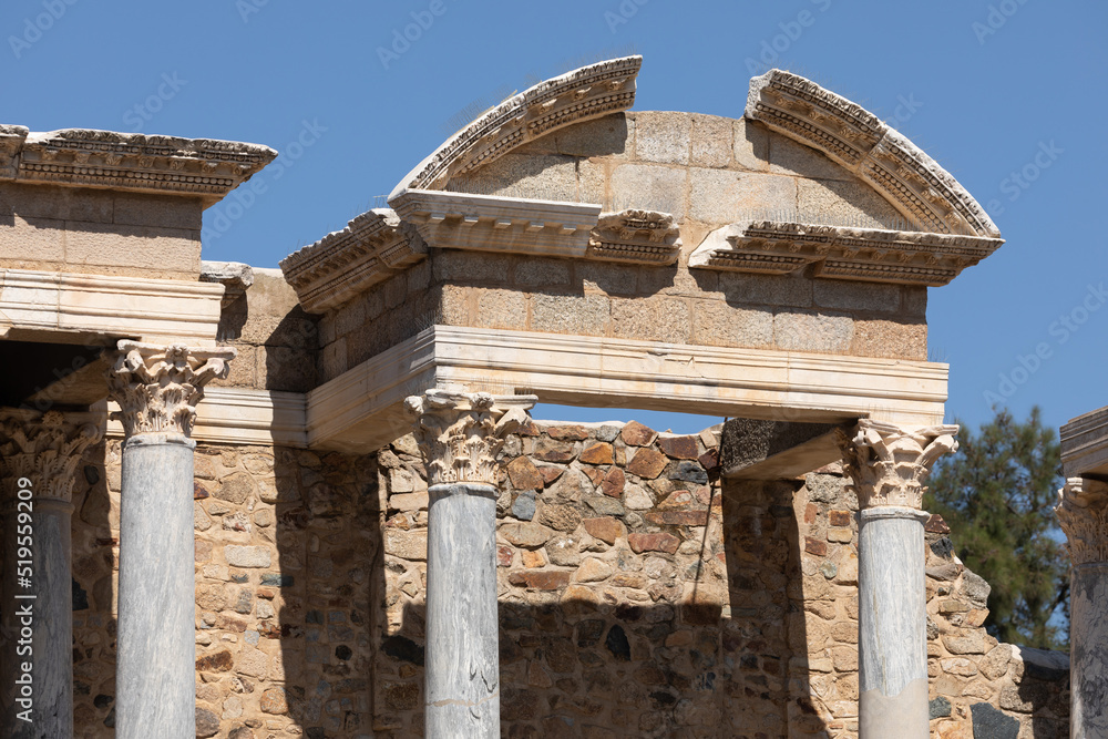 Columns and architecture of the grandstand structure of the Roman ...
