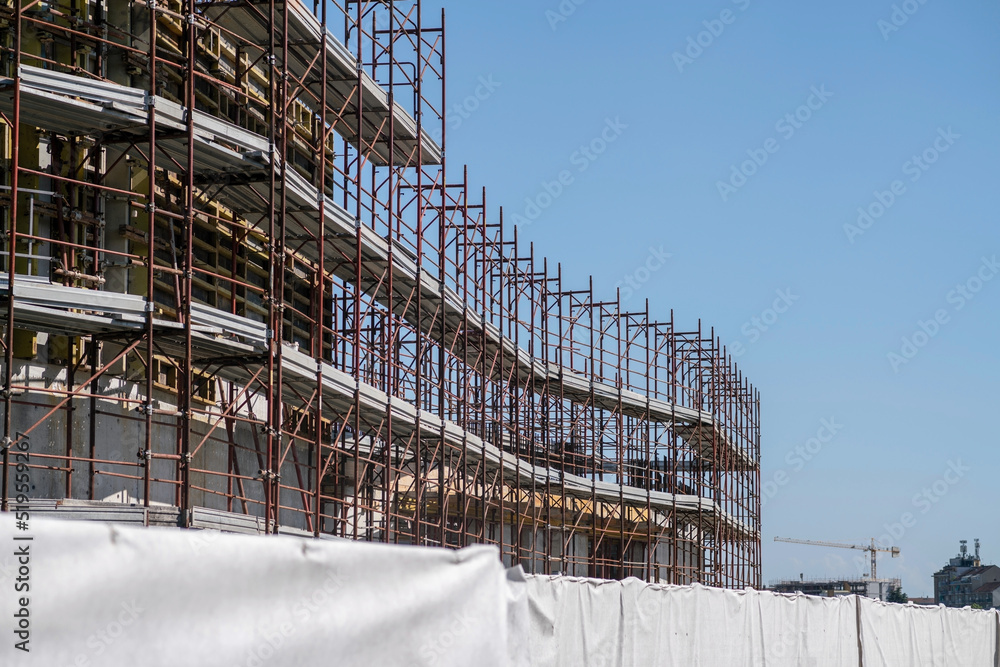 construction site & scaffolding: construction of a building, the ...