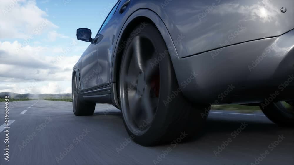 Luxury suv very fast driving on highway. Transport concept. Realistic ...