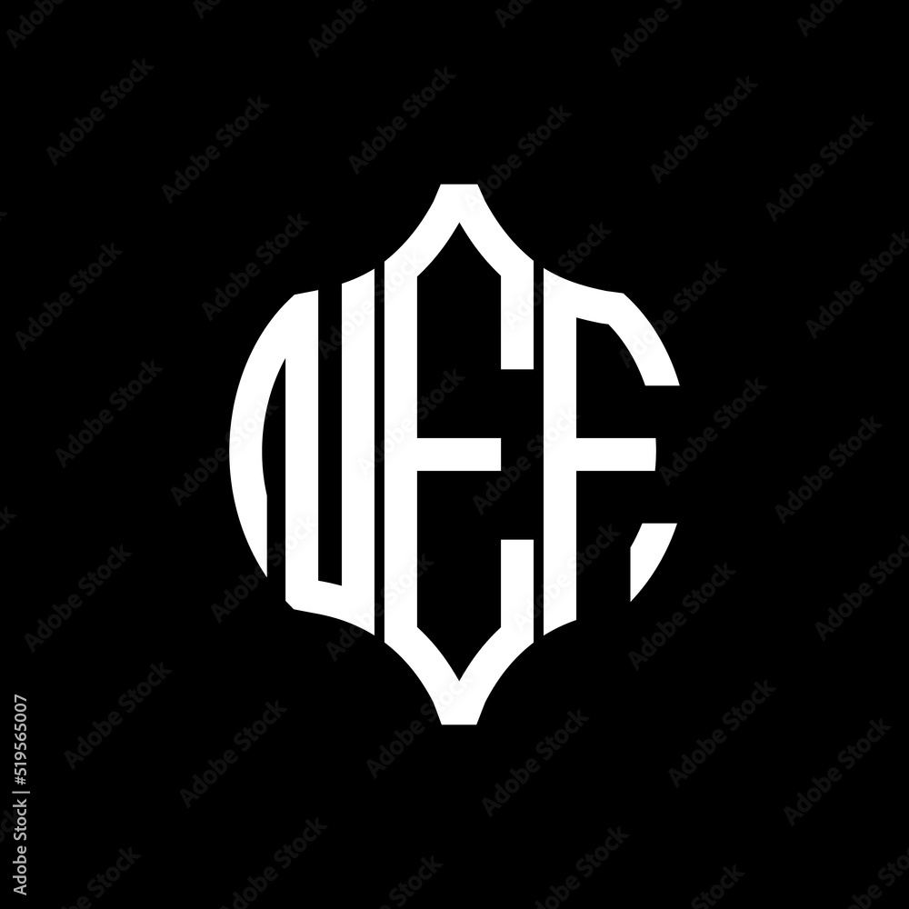 NEF letter logo. NEF best black background vector image. NEF Monogram ...