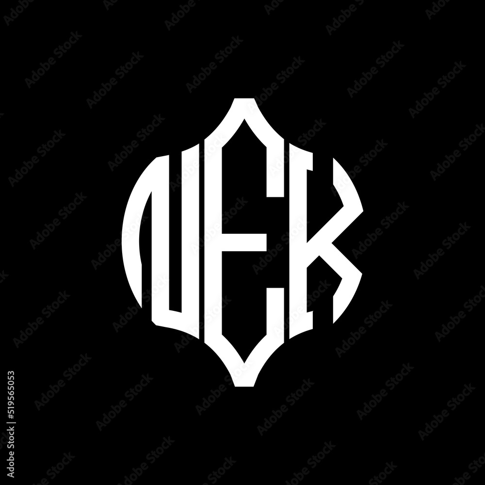 NEK letter logo. NEK best black background vector image. NEK Monogram ...