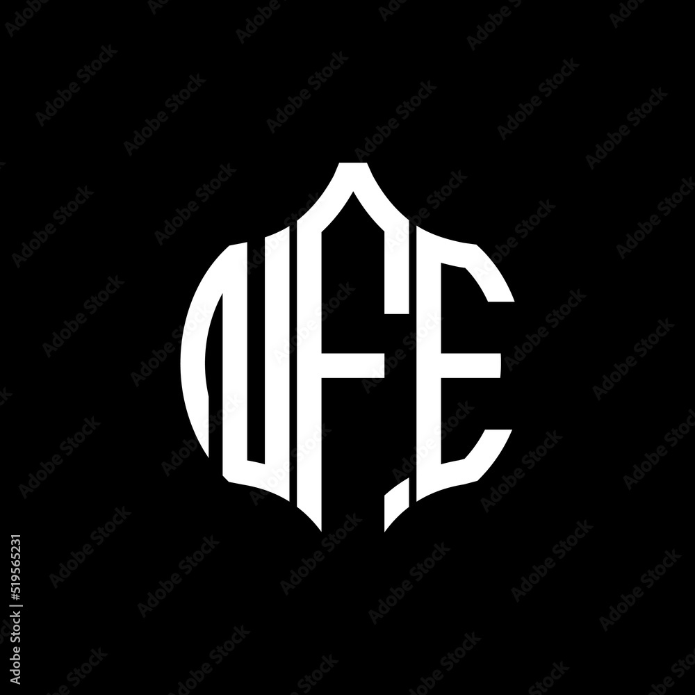 NFE letter logo. NFE best black background vector image. NFE Monogram ...