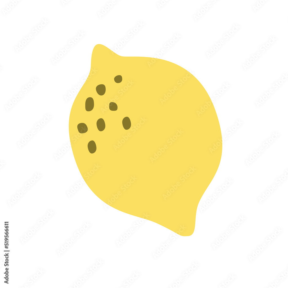 Single hand drawn yellow cartoon lemon. Flat trendy vector illustration ...