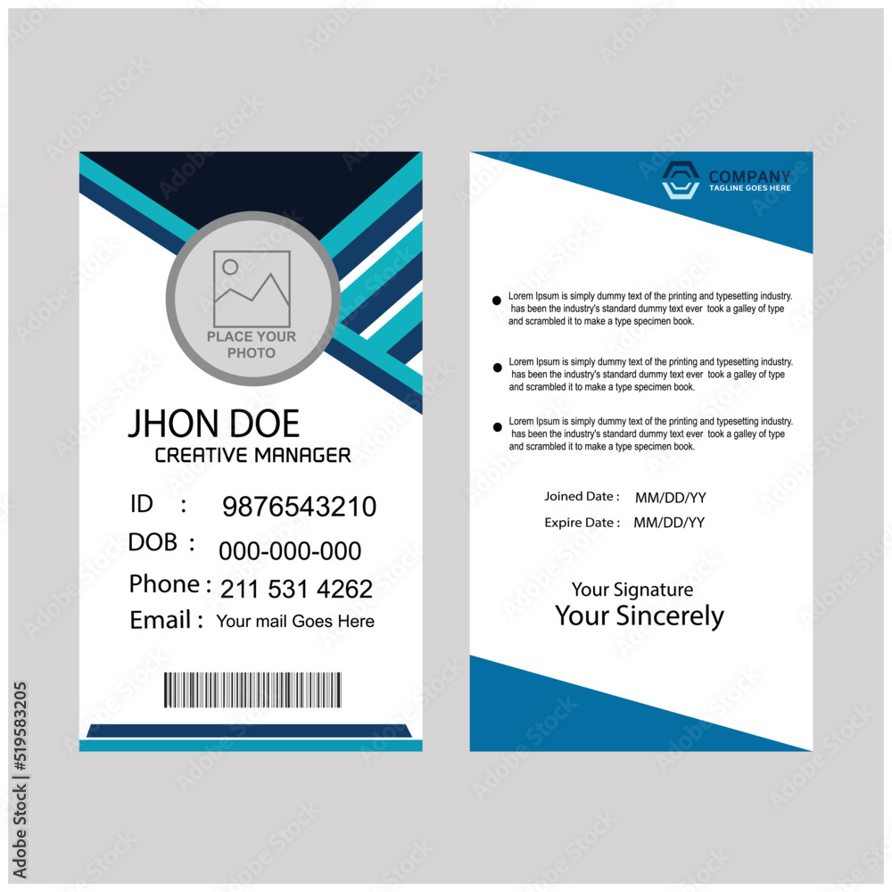 Professional Employee ID card, Best company id card, Business Id Card ...