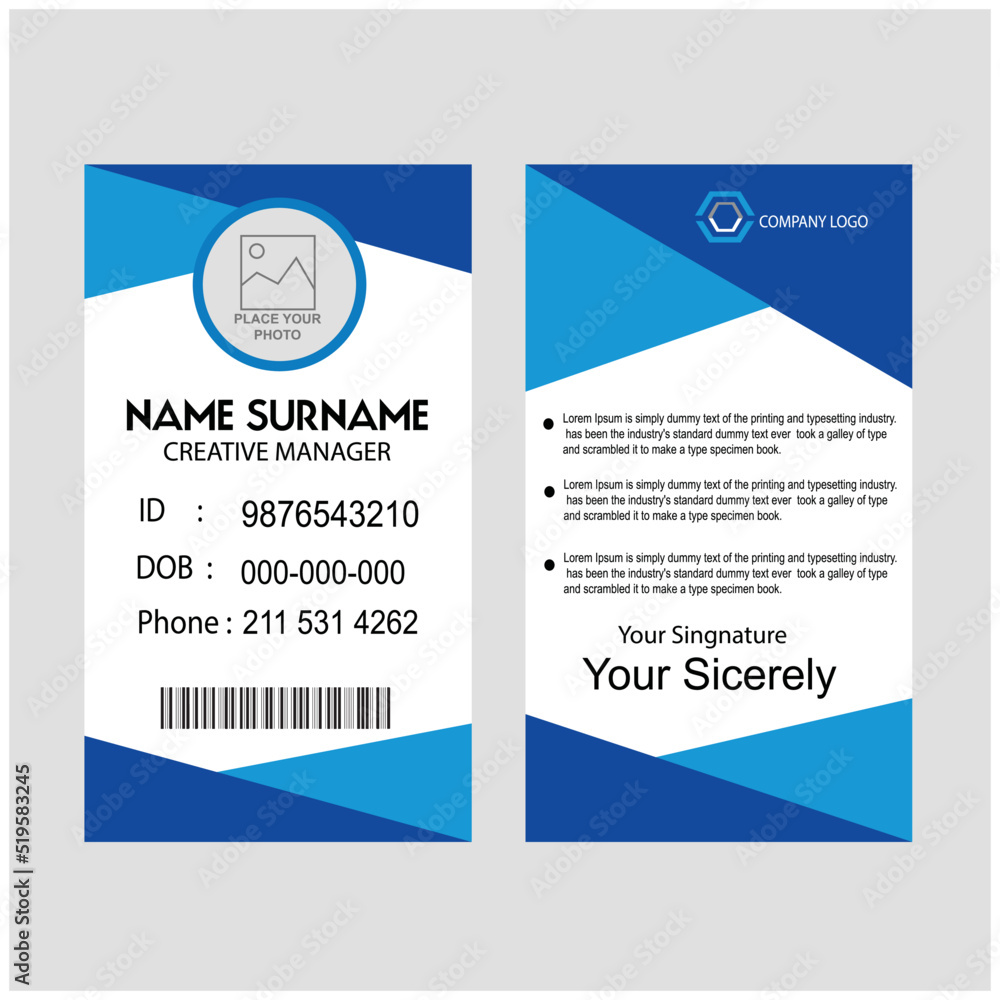 Professional Employee ID card, Best company id card, Business Id Card ...