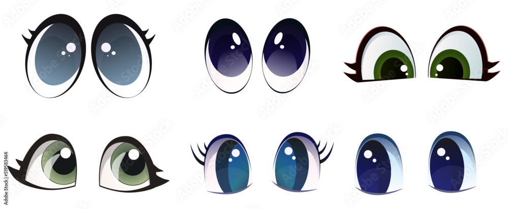 Set of cartoon eyes, isolated on white background. Stock Vector | Adobe ...
