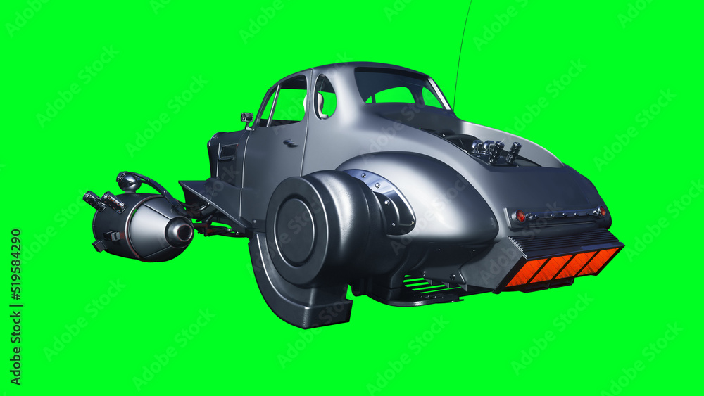 Futuristic flying car. Green screen isolate. 3d rendering. Stock ...