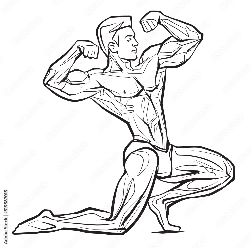 Bodybuilder muscle man fitness posing Black And White Isolated Hand ...