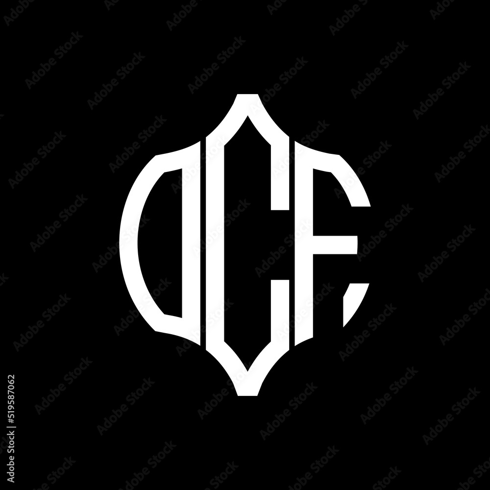 OCF letter logo. OCF best black background vector image. OCF Monogram ...