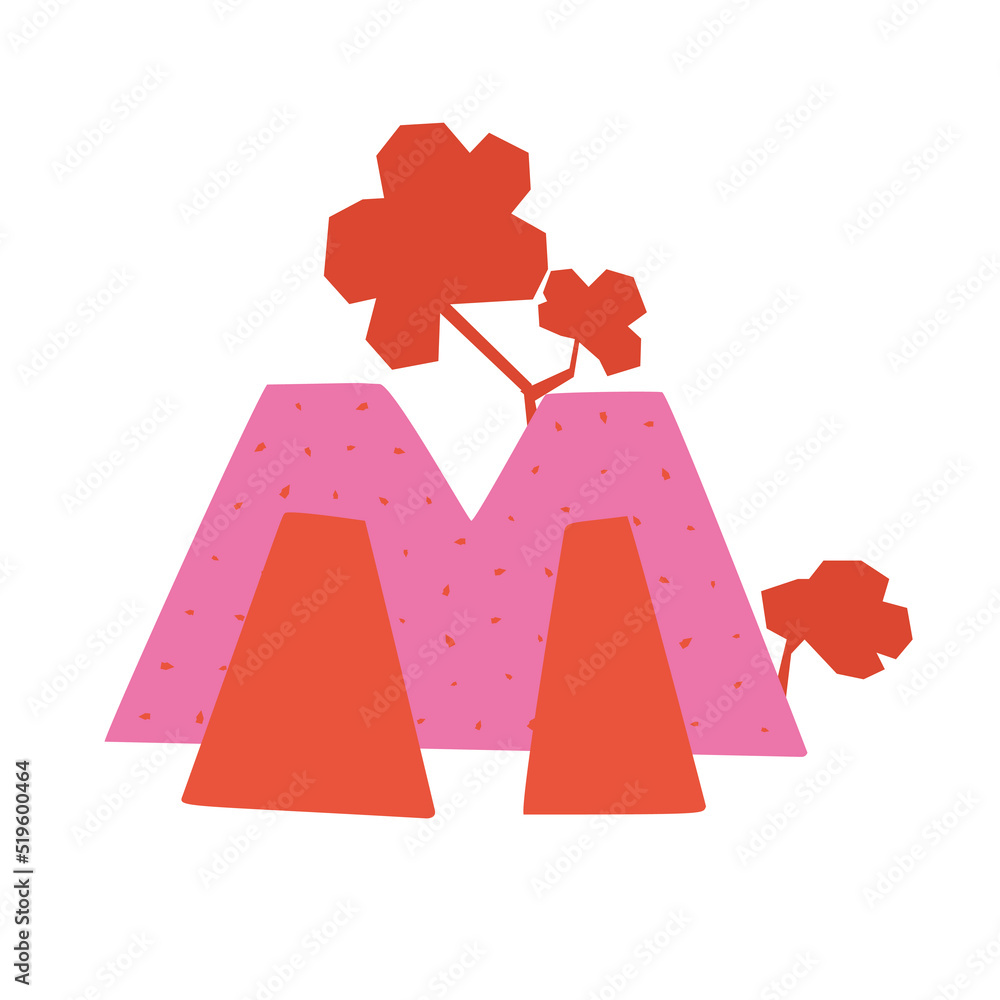 Bright letter M in cut out collage style. Hand drawing isolated vector ...