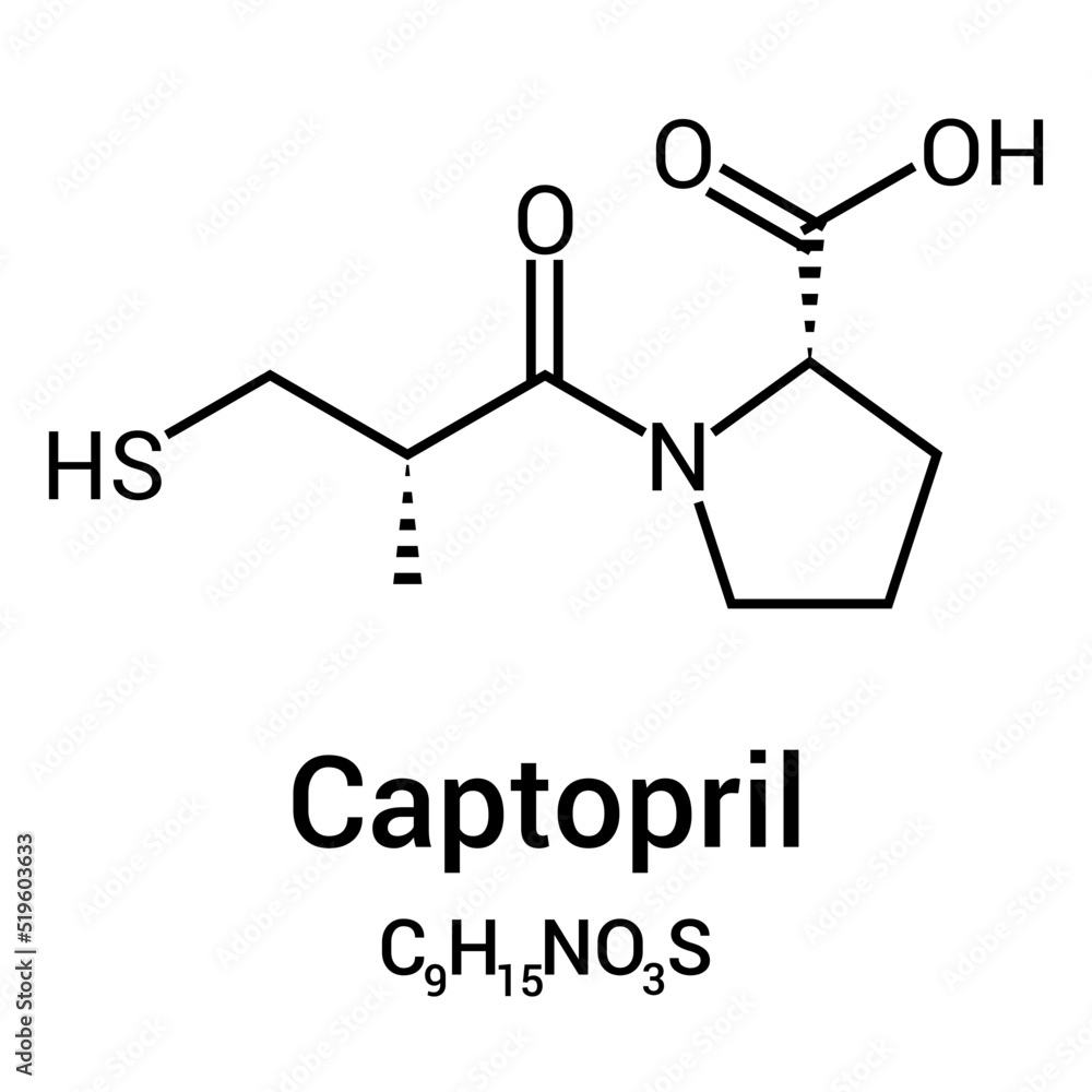 chemical structure of Captopril (C9H15NO3S) Stock Vector | Adobe Stock