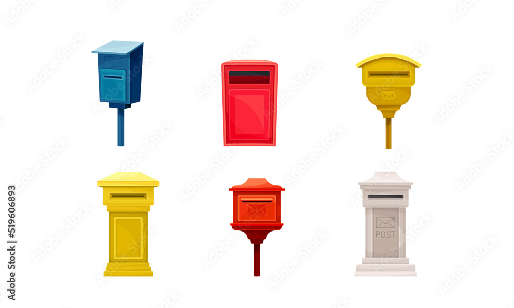 Vetor de Set of retro mailboxes. Boxes for receiving and sending ...